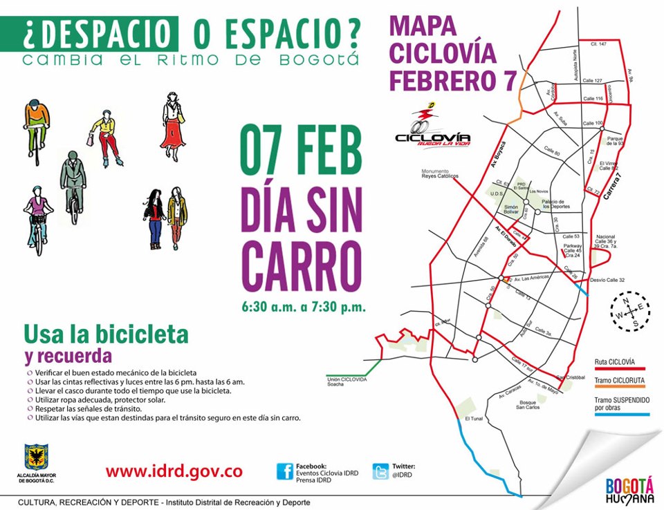 Conozca las rutas de la ciclovía para el día sin carro en Bogotá ...