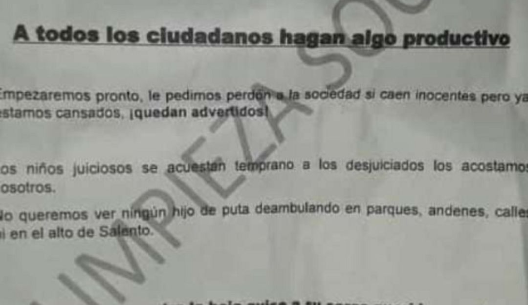seguridad, panfletos, alerta, alarma: Preocupación en el Quindío por la ...